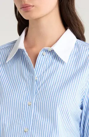 FAVORITE DAUGHTER Striped Cuffed Statement Shirt - Blue/white Stripe