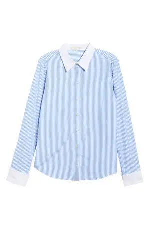FAVORITE DAUGHTER Striped Cuffed Statement Shirt - Blue/white Stripe