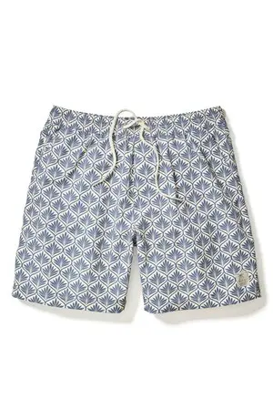 Marine Layer Leaf Print 6-inch Lined Hybrid Swim Trunks