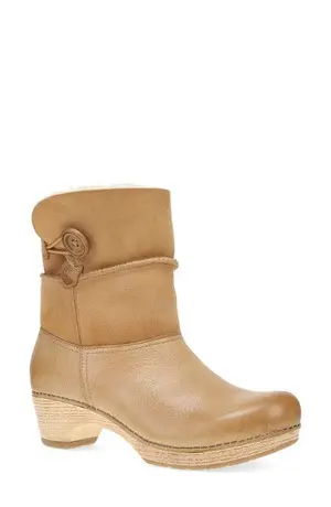 Dansko Lillith Shearling Trim Bootie - Honey Distressed