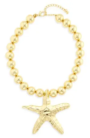 KENNETH JAY LANE Starfish Pendant Beaded Necklace - Gold