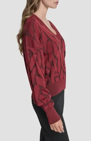 Dkny Jacquard V-neck Sweater - Merlot