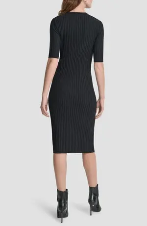 Dkny Ribbed Front Zip Sweater Dress - Black