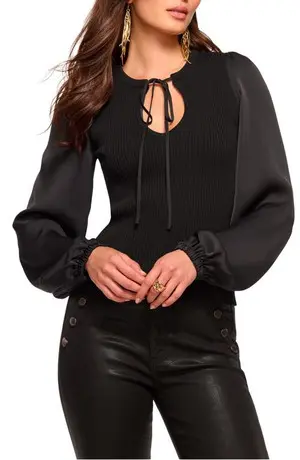 Ramy Brook Shelly Mixed Media Top - Black