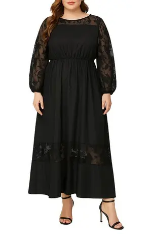 STANDARDS & PRACTICES Mixed Media Long Sleeve Maxi Dress