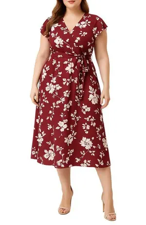STANDARDS & PRACTICES Floral Wrap Bodice Midi Dress