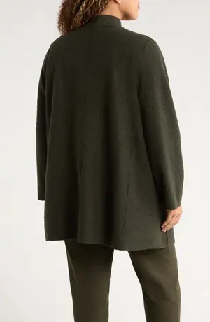 Eileen Fisher High Collar Open Front Boiled Wool Jacket