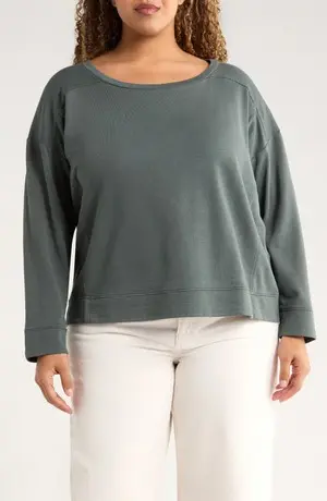 Eileen Fisher Ballet Neck Boxy Organic Cotton Terry Top