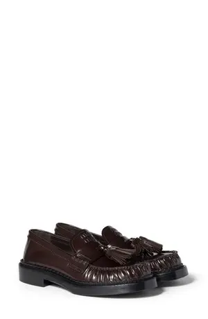Miu Miu Tassel Spazzolato Leather Loafer - Moro