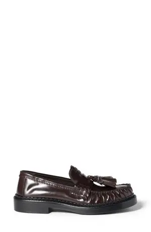 Miu Miu Tassel Spazzolato Leather Loafer - Moro