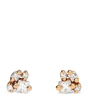 SUZANNE KALAN Suzanne Kalan 18K Rose Gold Diamond Princess Stud Earrings