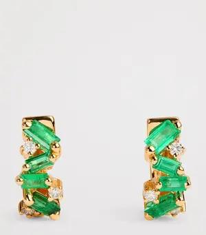 SUZANNE KALAN Yellow Diamond And Emerald Frenzy Huggie Earrings - Gold
