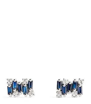 SUZANNE KALAN Gold, Sapphire, And Diamond Stud Earrings - White