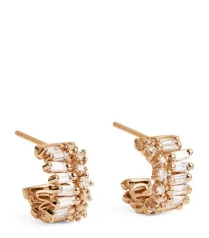 SUZANNE KALAN Mini Diamond Short Stack Hoop Earrings - Rose Gold