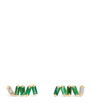 SUZANNE KALAN Yellow Diamond, And Emerald Stud Earrings - Gold