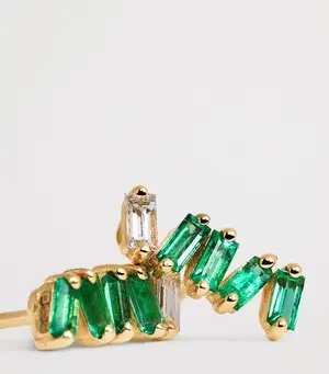 SUZANNE KALAN Yellow Diamond, And Emerald Stud Earrings