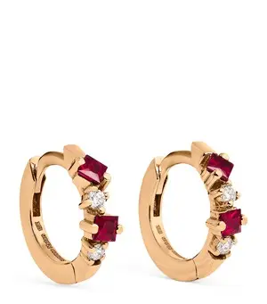 SUZANNE KALAN Diamond And Ruby Princess Huggie Earrings - Rose Gold