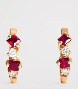 SUZANNE KALAN Diamond And Ruby Princess Huggie Earrings