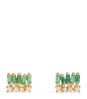 SUZANNE KALAN Yellow Diamond And Emerald Stud Earrings - Gold
