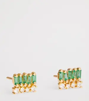 SUZANNE KALAN Yellow Diamond And Emerald Stud Earrings