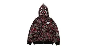 A BATHING APE X 88rising Glow In The Dark Camo Shark Full Zip Hoodie - Red