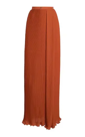 Elie Saab Plissé Chiffon Maxi Skirt - Orange