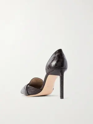 TOM FORD Eva D'orsay Glossed Croc-effect Leather Pumps - Brown