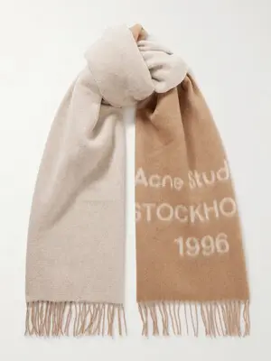 Acne Studios Fringed Wool-jacquard Scarf - Brown