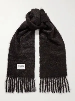 Acne Studios Appliquéd Fringed Brushed Mohair-blend Scarf - Black