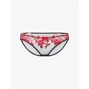 Agent Provocateur Callypso Floral-embroidered Mesh Briefs Xxl - Black/multi