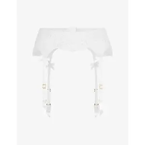 Agent Provocateur Nelles Embroidered Mesh Suspender Belt - White
