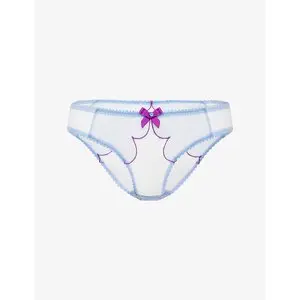 Agent Provocateur Lorna Bow-embellished Mesh Briefs - Blue/amethyst