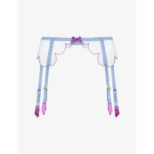 Agent Provocateur Lorna Bow-embellished Mesh Suspender Belt - Blue/amethyst
