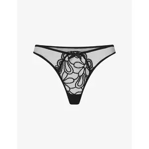 Agent Provocateur Nelle Embroidered Mesh Thong - Black