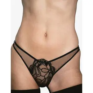 Agent Provocateur Nelle Embroidered Mesh Thong - Black
