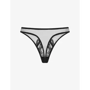Agent Provocateur Nelle Embroidered Mesh Thong - Black