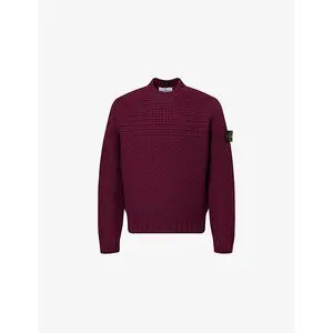 Stone Island Logo-patch Textured Wool-knit Jumper - Bordeaux