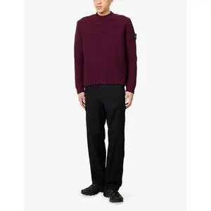 Stone Island Logo-patch Textured Wool-knit Jumper - Bordeaux