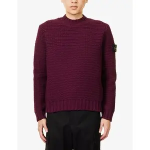 Stone Island Logo-patch Textured Wool-knit Jumper - Bordeaux