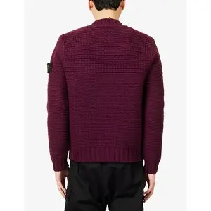 Stone Island Logo-patch Textured Wool-knit Jumper - Bordeaux