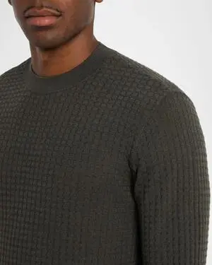Emporio Armani Square Texture Knit Crewneck Sweater - Olive