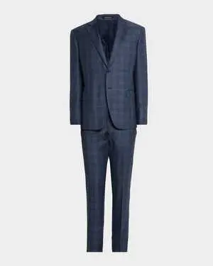 Emporio Armani Wool Super 130s Plaid G Line Suit - Fancy Blue