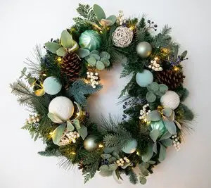 LAUREN MCBRIDE As Is Greenery Wreath With Ornaments & Berry - One-color
