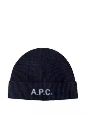 A.p.c. Logo-Embroidered Beanie Blue
