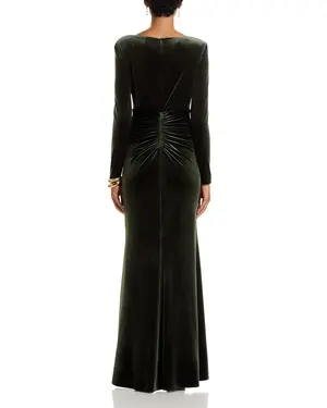 Eliza J Long Sleeve Asymmetrical Neck Gown