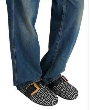 Balmain Anthem Jacquard Canvas Mules With Pb Monogram