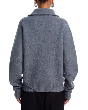 Helmut Lang Wool Half Zip Funnel Neck Sweater - Medium Grey