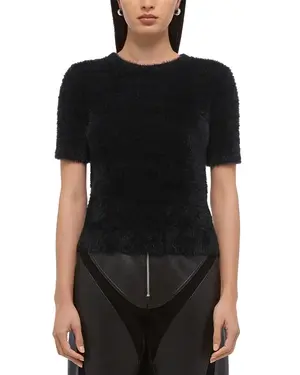 Helmut Lang Cropped Eyelash Tee - Black