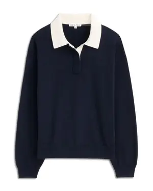 ALEX MILL Bond St. Collared Cotton Cashmere Blend Sweater - Navy/navy