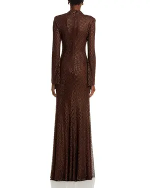 SELF-PORTRAIT Rhinestone Mesh Maxi Dress